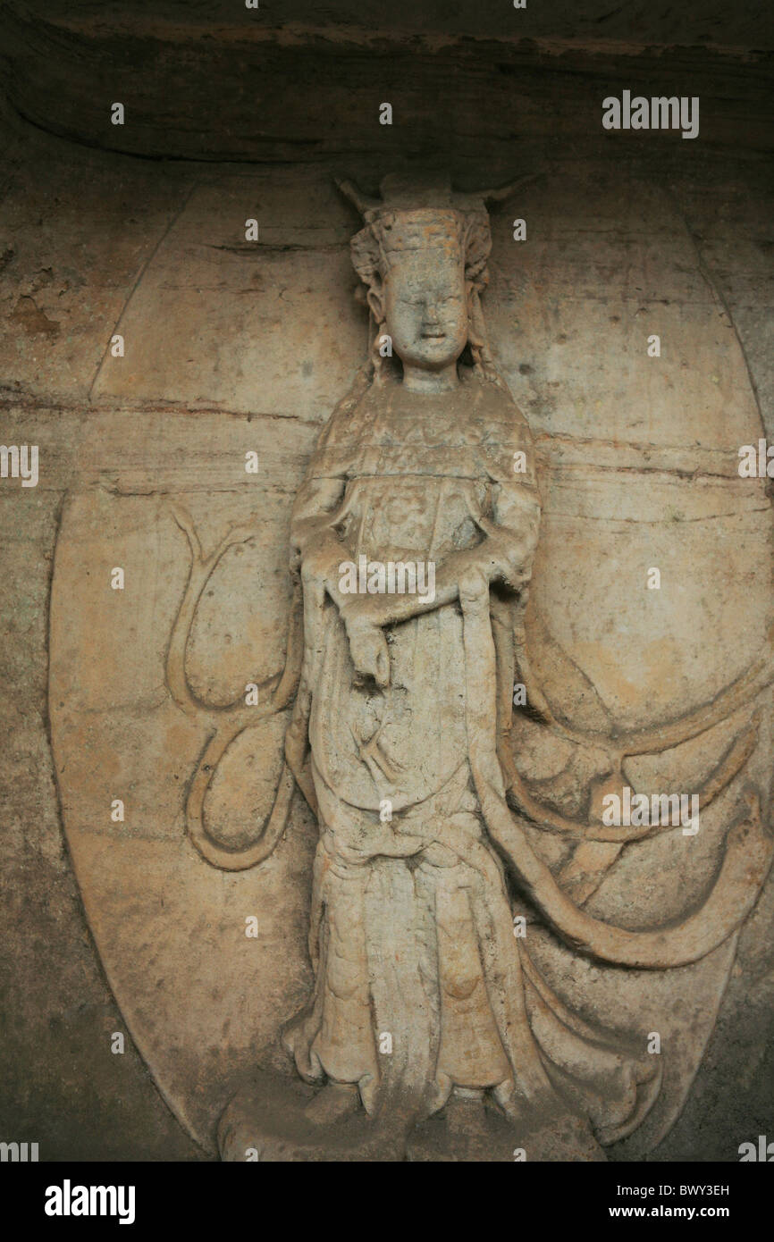 Exquisit carving of a Buddha, North Hill Grotto, Dazu Grotto, Chongqing ...