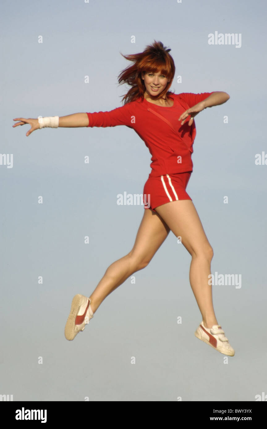 Dynamic fitness high jumping jump outside pose posing sky sports ...