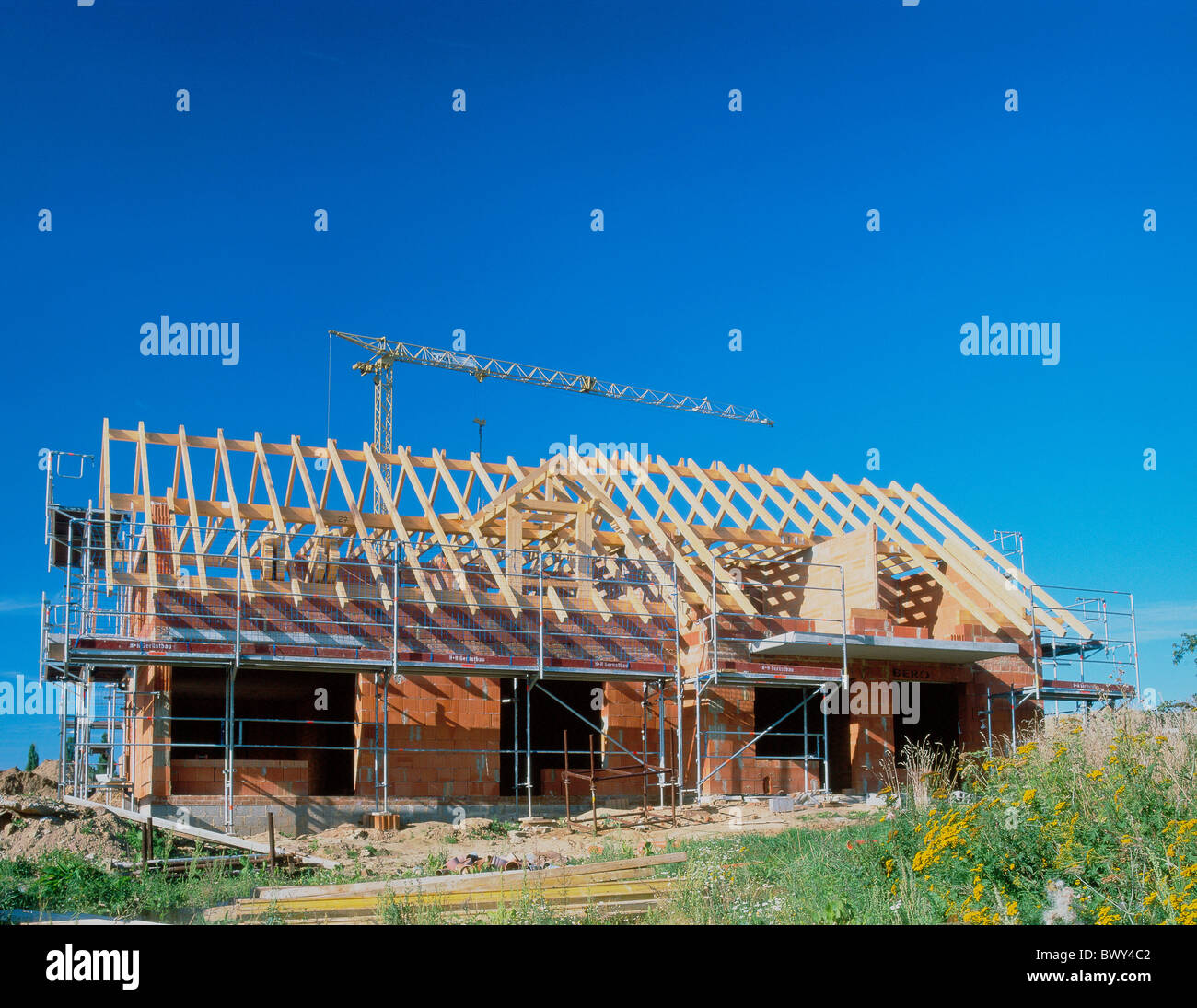 construction house construction one family home dwelling house shell ...