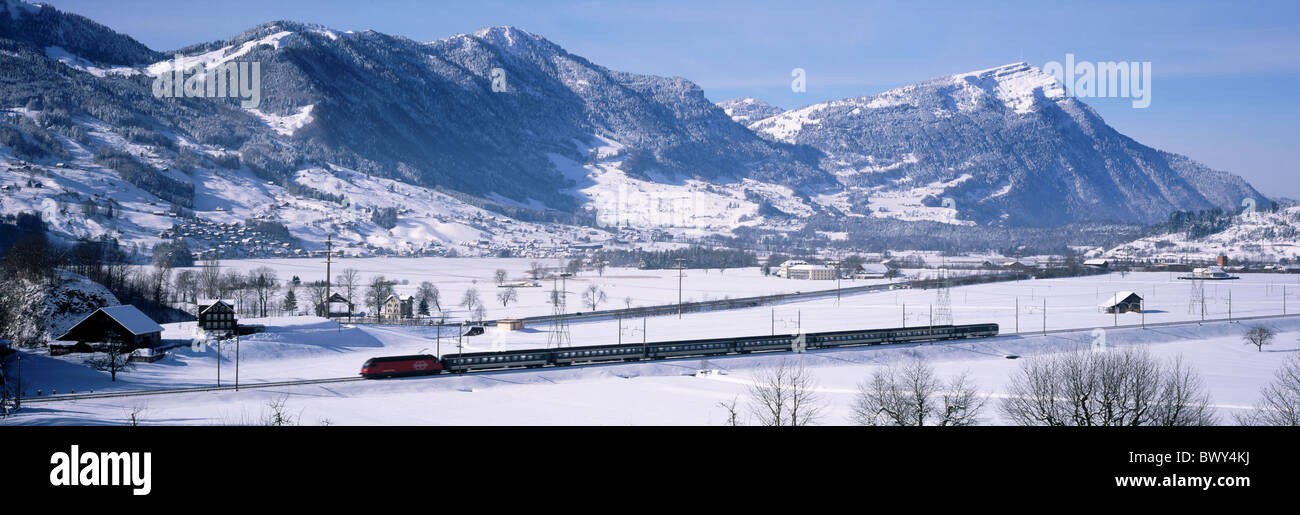railway Lauerzersee lake panorama Rigi SBB Switzerland Europe Schwyz ...