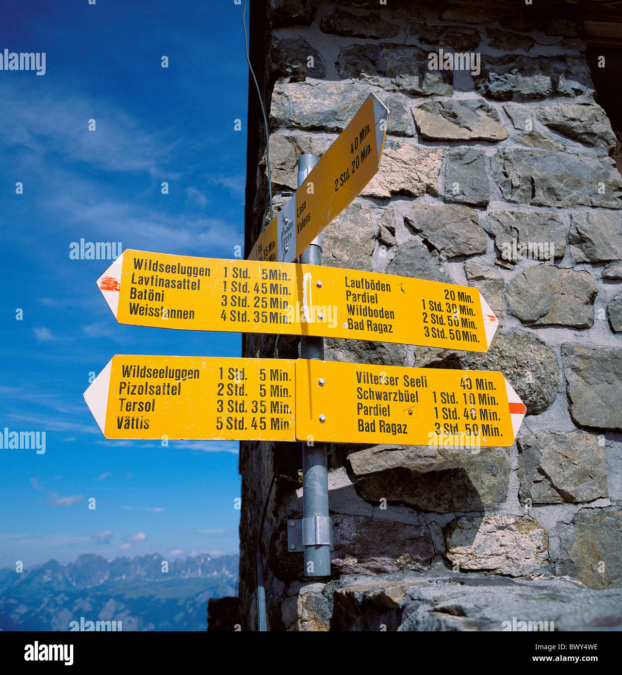 walking hiking signpost footpaths signs Switzerland Europe canton St ...