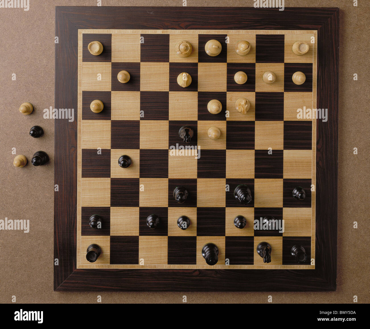 chess check board play board shelf wood figures play scene from above ...