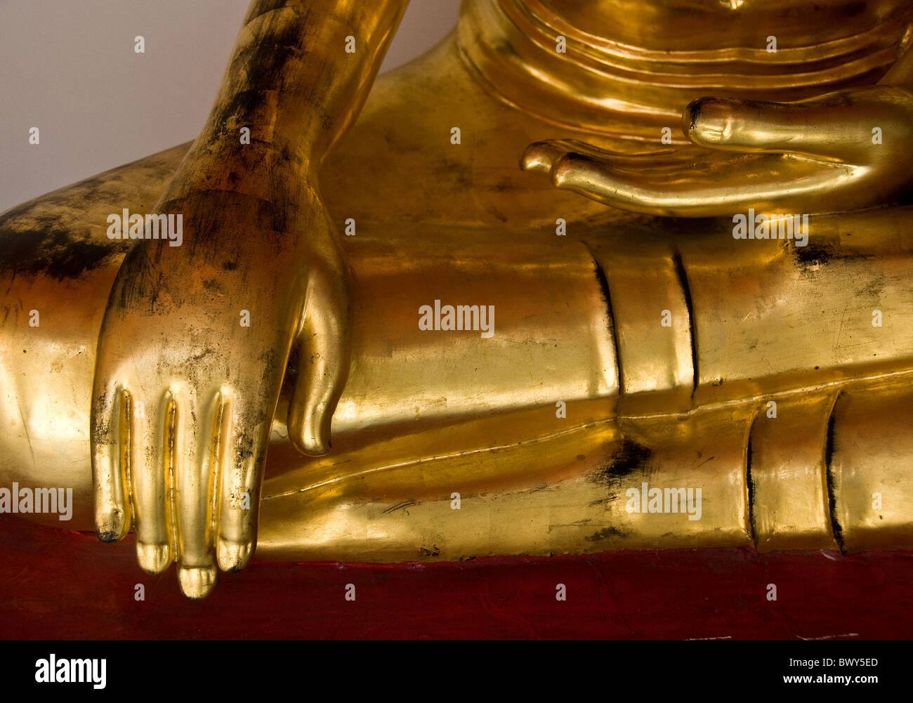 The hand of a Buddha statue at Wat Pho temple in Bangkok in Thailand in ...