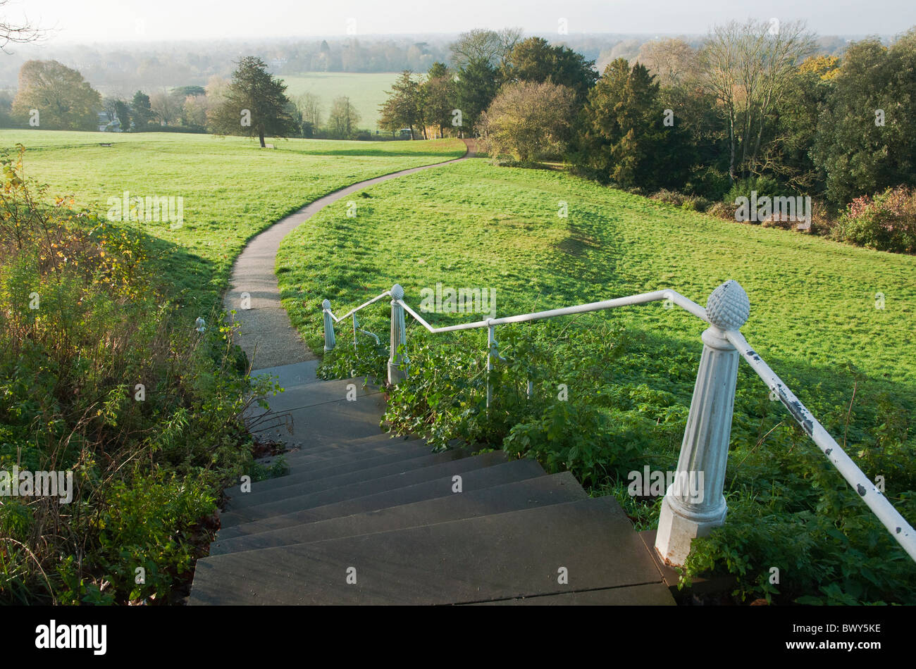 Steps leading down to park at Richmond Hill, Surrey Stock Photo - Alamy