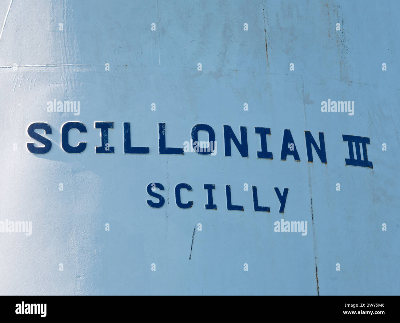 Nameplate of the Scillonian 3 on its stern Stock Photo - Alamy