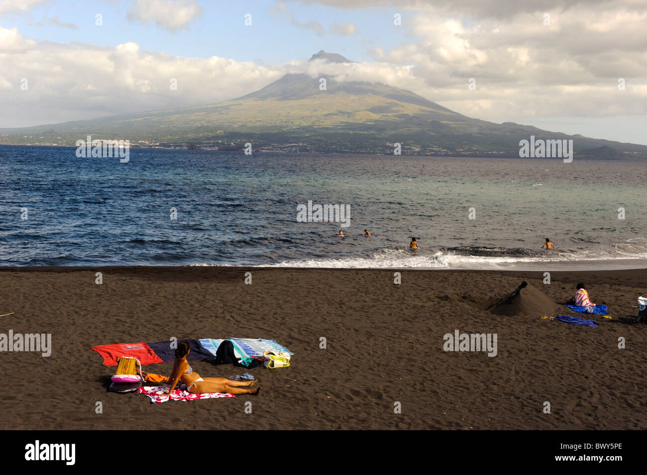 Beach Praia do Almoxarife, Mount Pico, Isle of Faial, Azores Stock ...