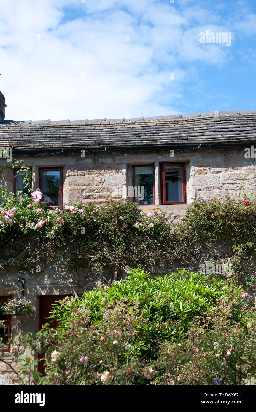 Cottages in Higham in the Pendle Hill area in Lancashire in Northern ...