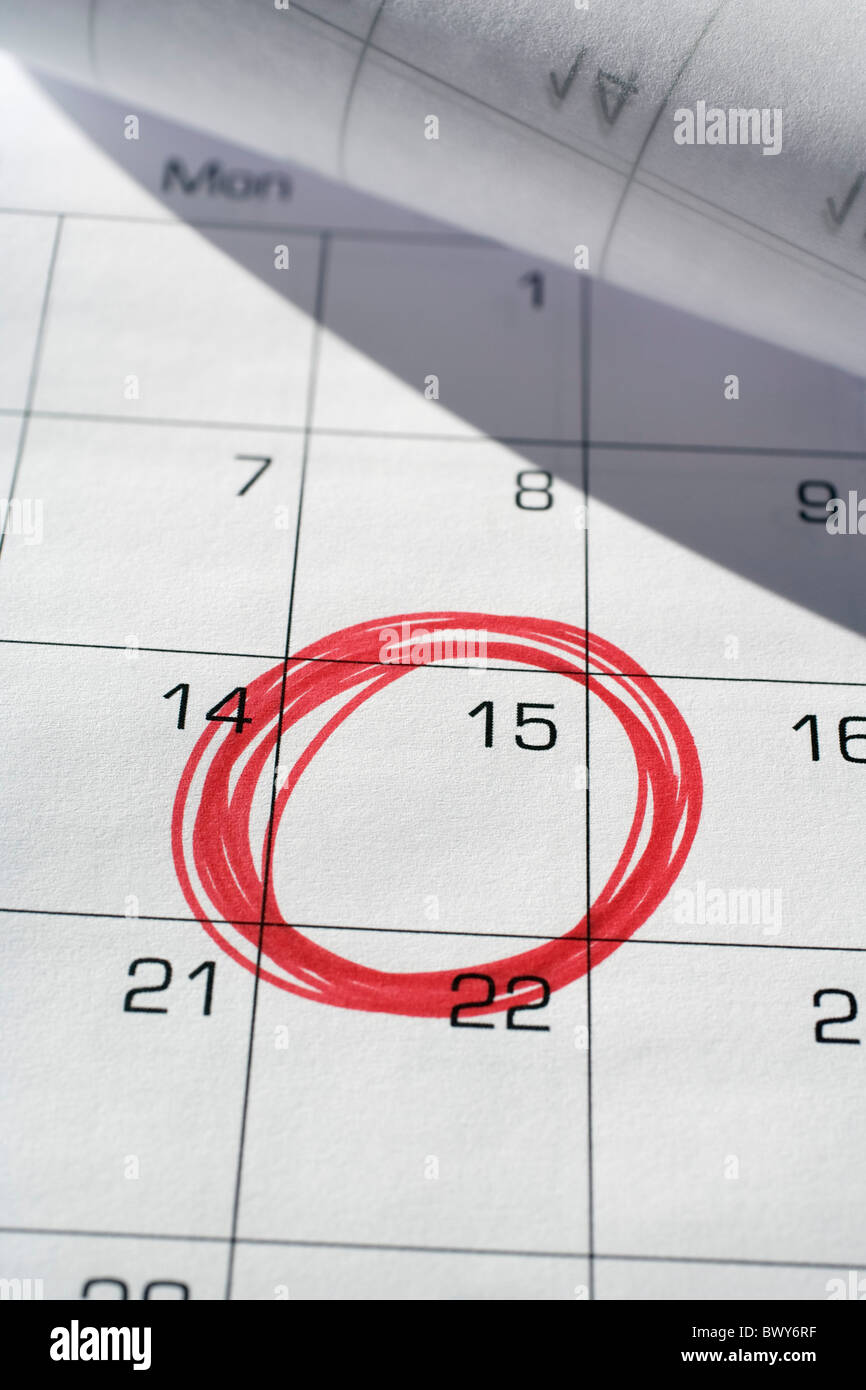 Calendar with 15th Circled Stock Photo - Alamy