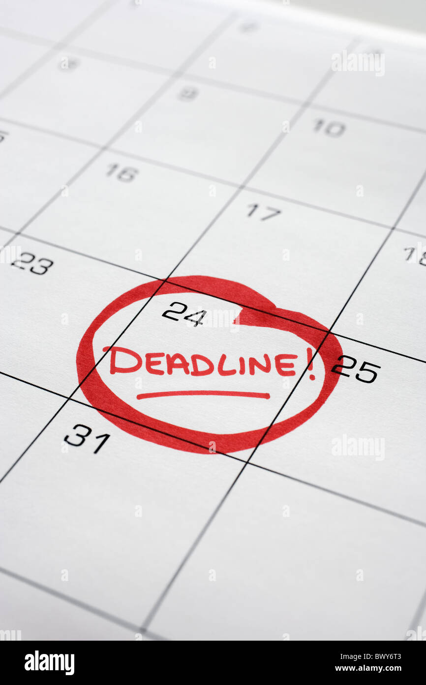 Calendar with Deadline Circled Stock Photo - Alamy