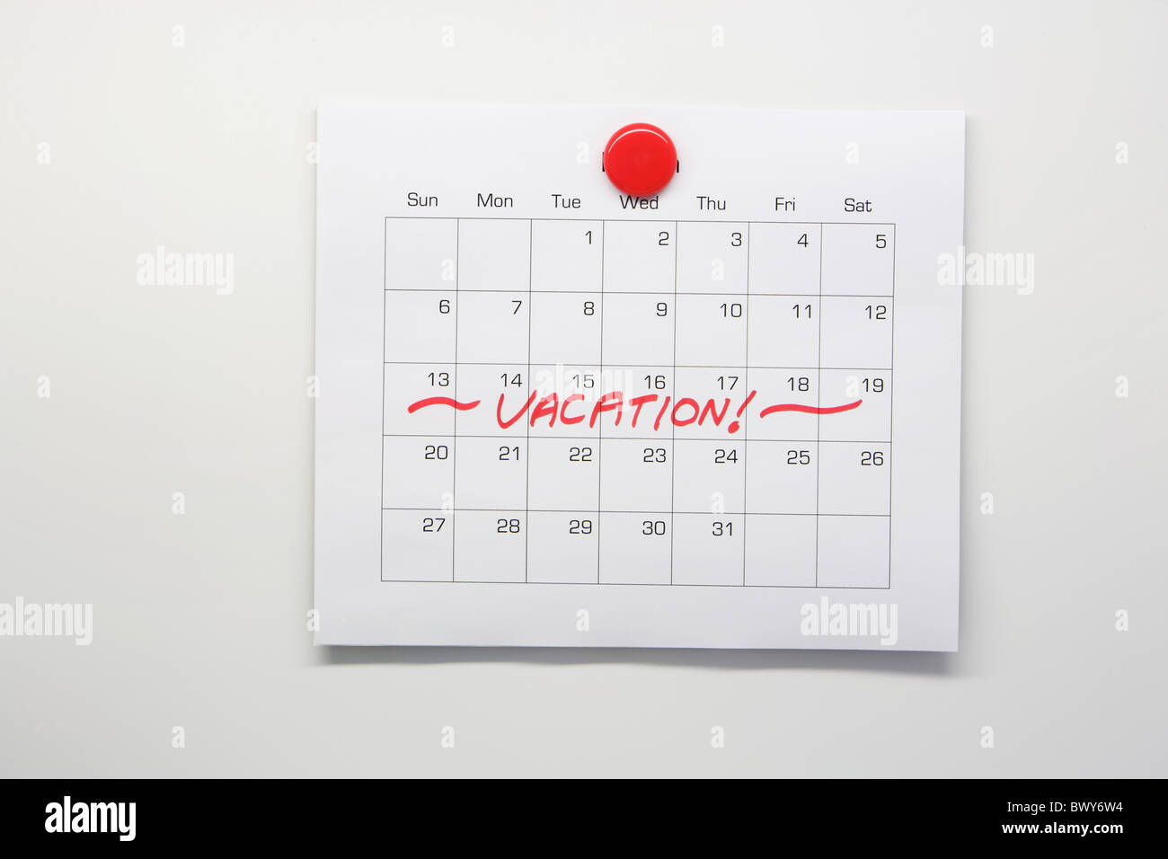 Calendar with Vacation Marked Stock Photo - Alamy