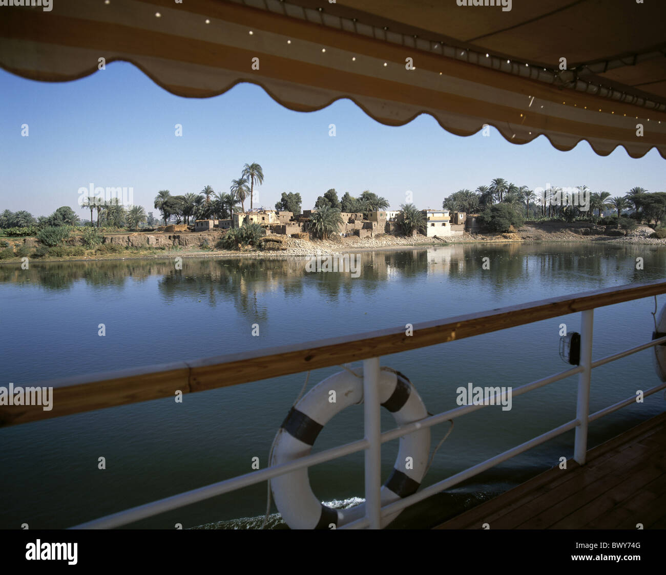 Egypt North Africa river flow cruise scenery Nile rail railing ship ...