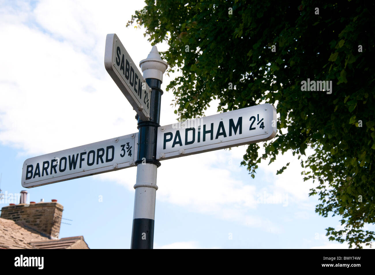 Signpost in Higham Village in Lancashire England Stock Photo - Alamy