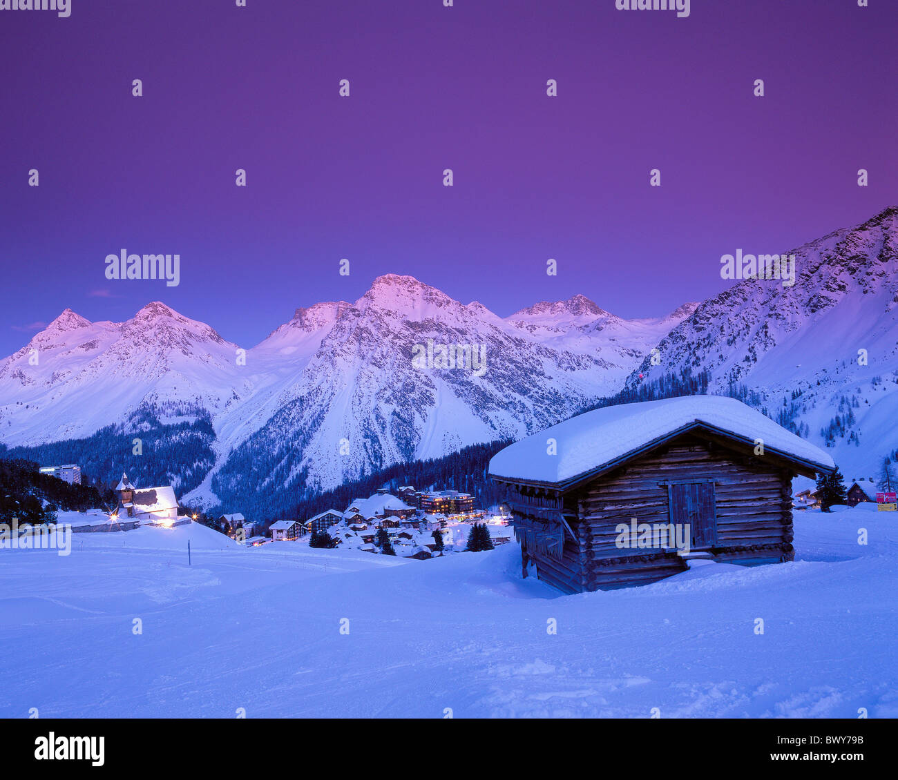mountains alpine Alps Switzerland Europe snow afterglow alpenglow Arosa ...