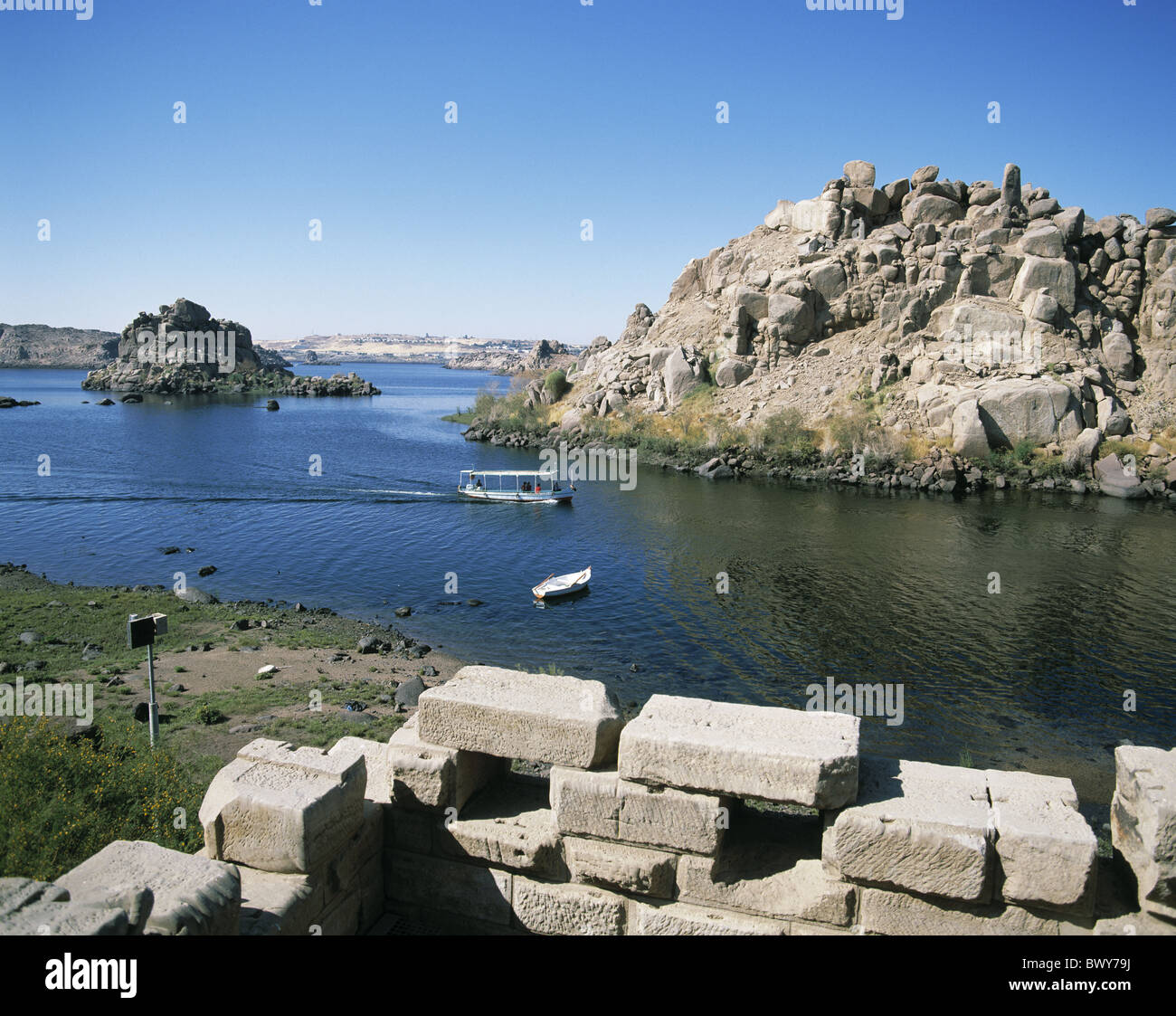 Egypt North Africa boats river flow scenery Nile Philae tourist boats ...
