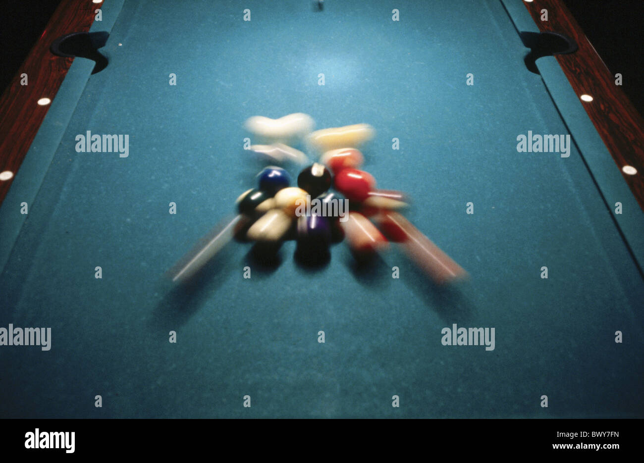 billiards balls sphere cues sport table desk blur push thrust rebounds ...