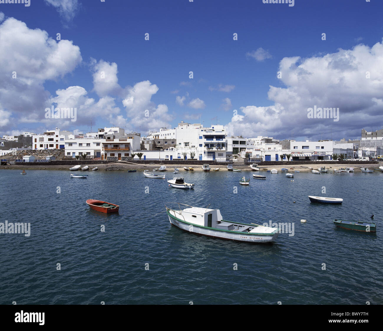 Arrecife boats harbour port Canary islands isles Lanzarote sea Spain ...