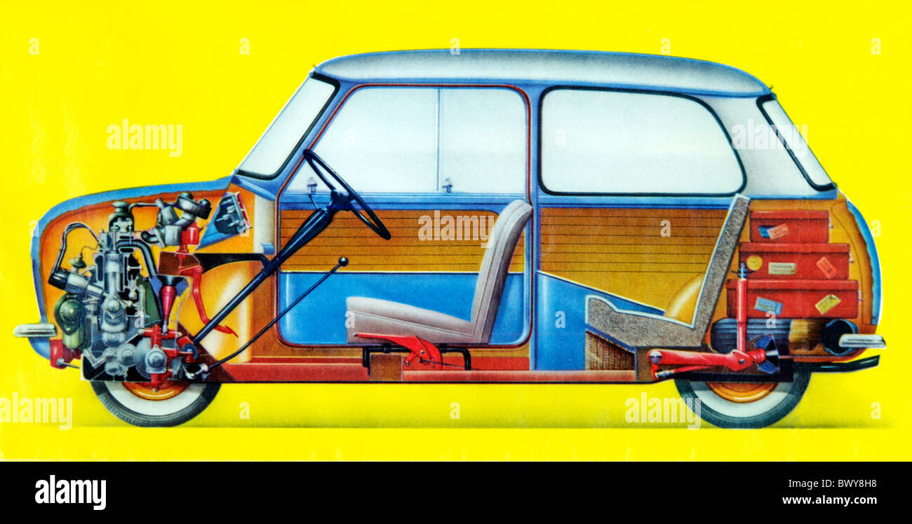 Austin Seven, 1959 brochure page for the iconic Mini with a cut away ...