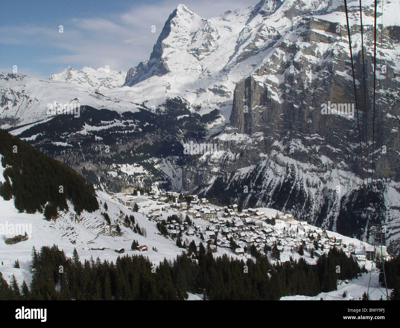 alpine Alps mountains Bernese Oberland village Eiger mountain rock ...