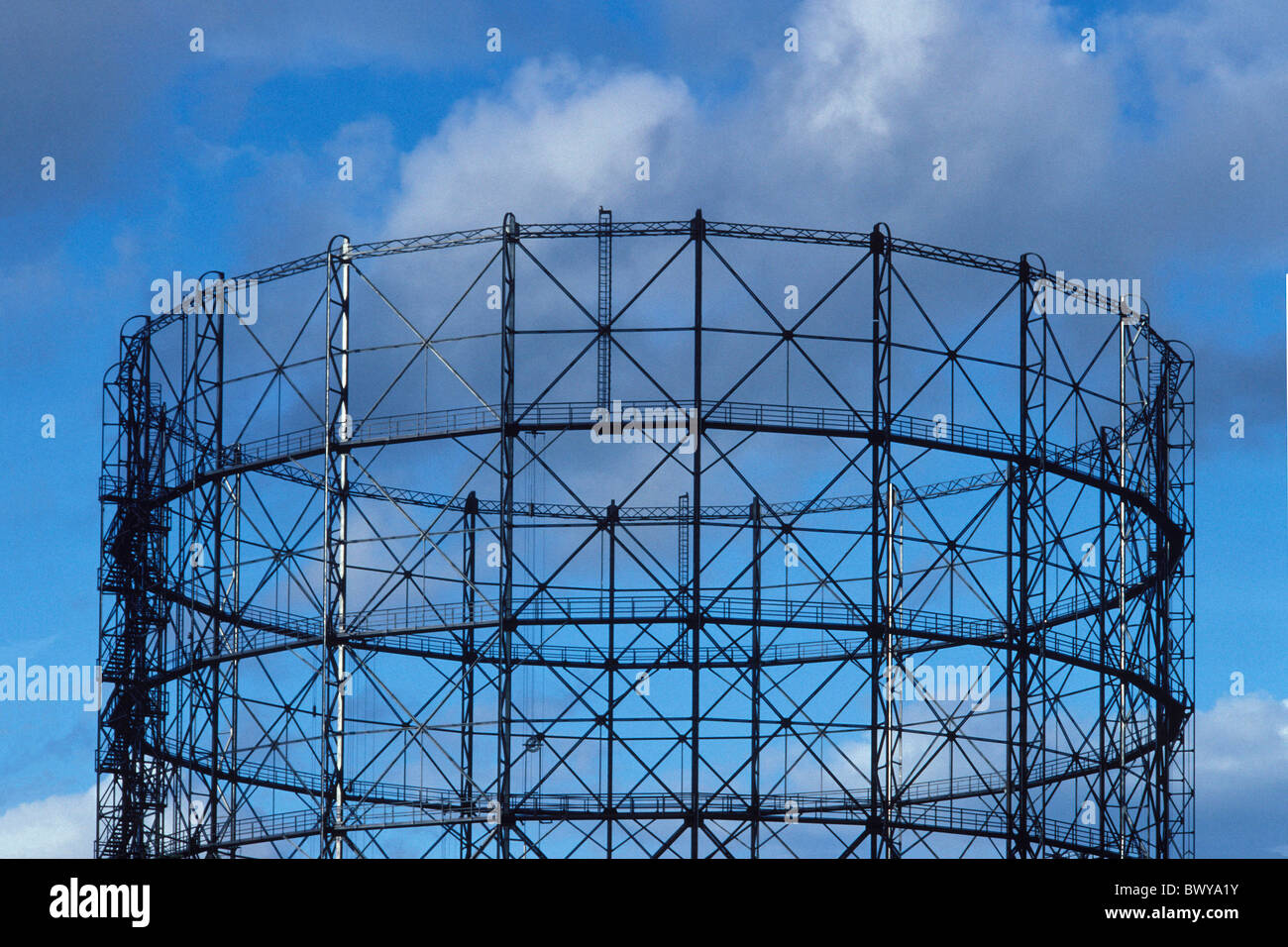 old gas tank architecture outside detail gas gasometer scaffolding sky ...