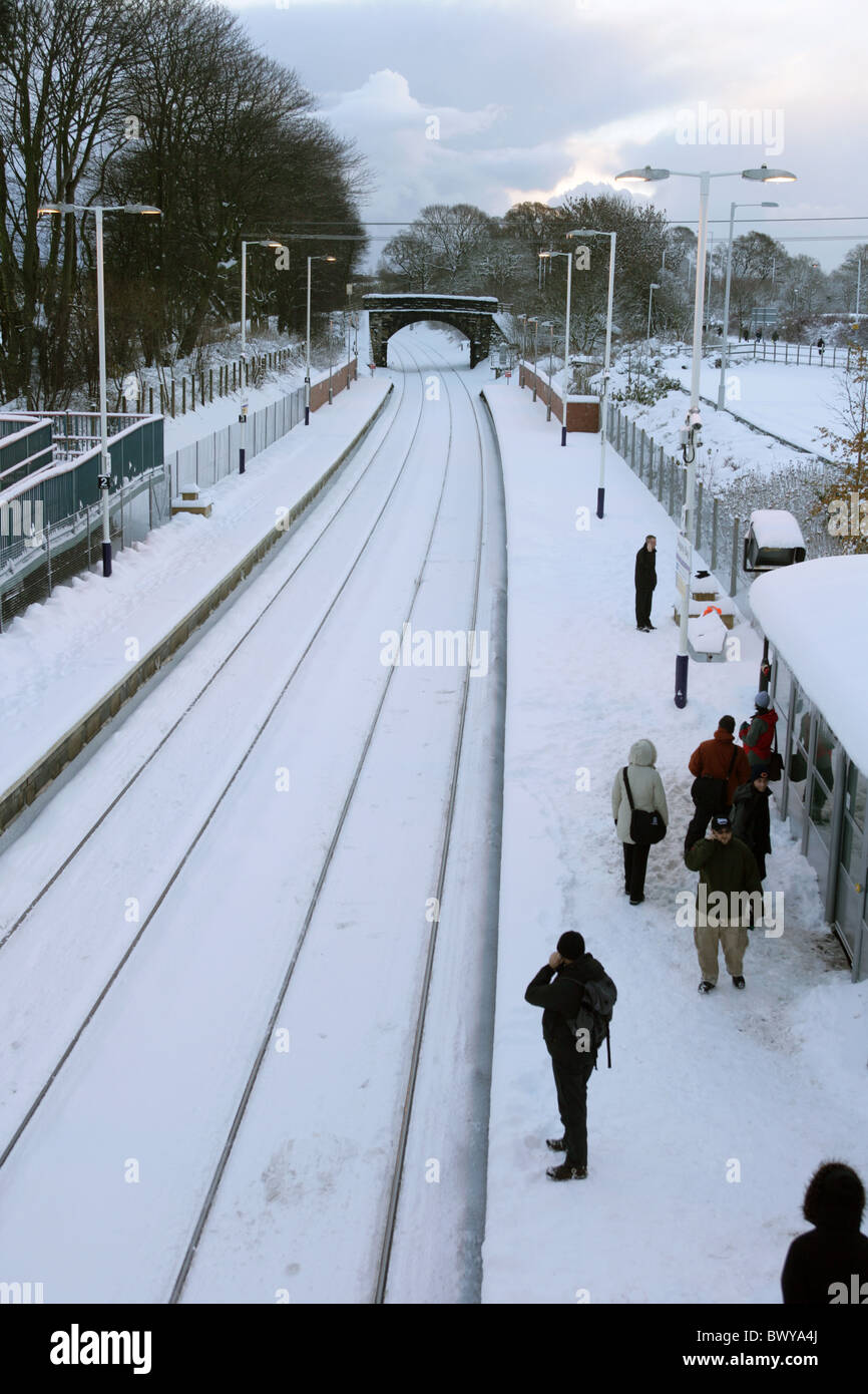 People waiting for a train in heavy snow, Fife Scotland Stock Photo - Alamy