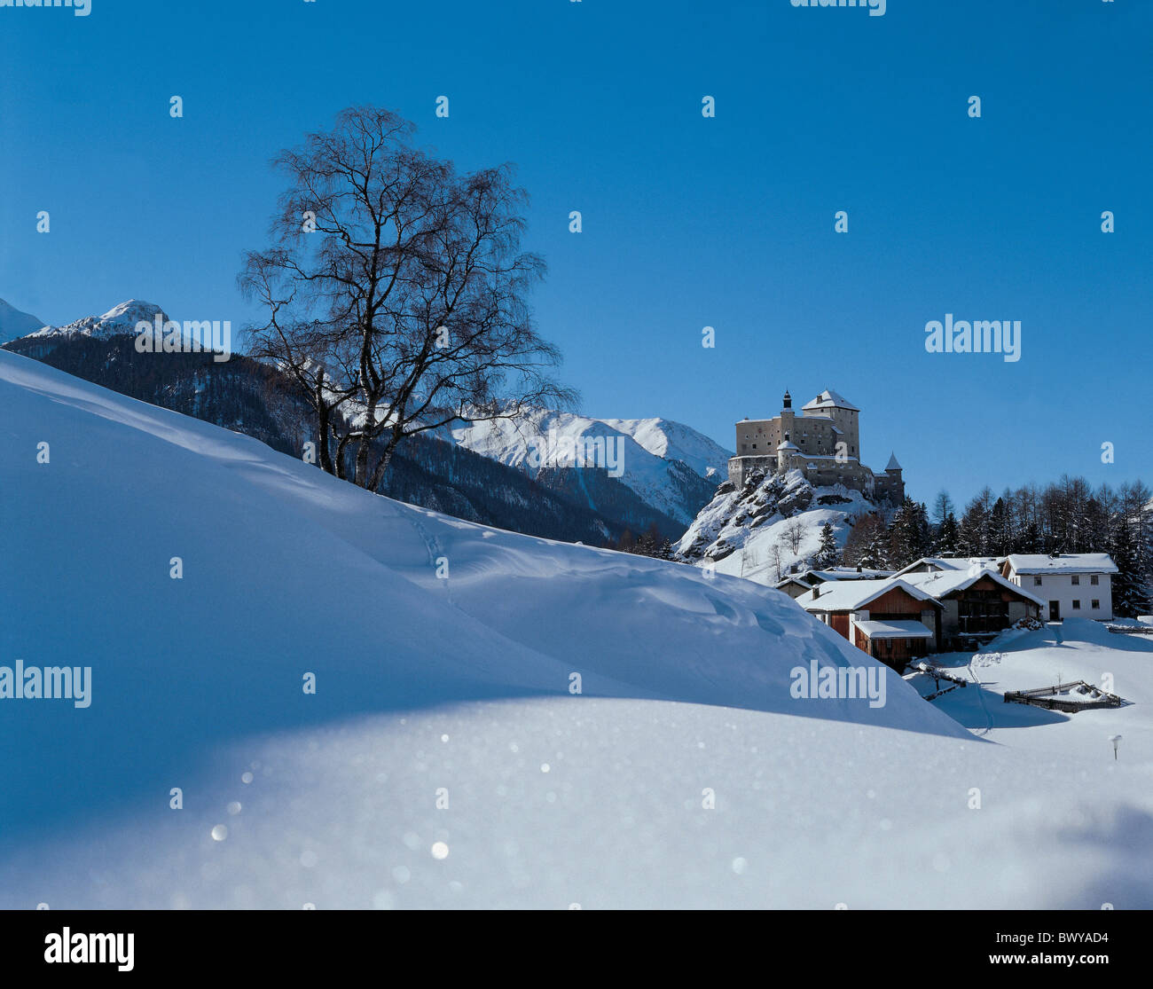 Grisons Graubunden castle Engadine Grisons Graubunden mountains scenery ...