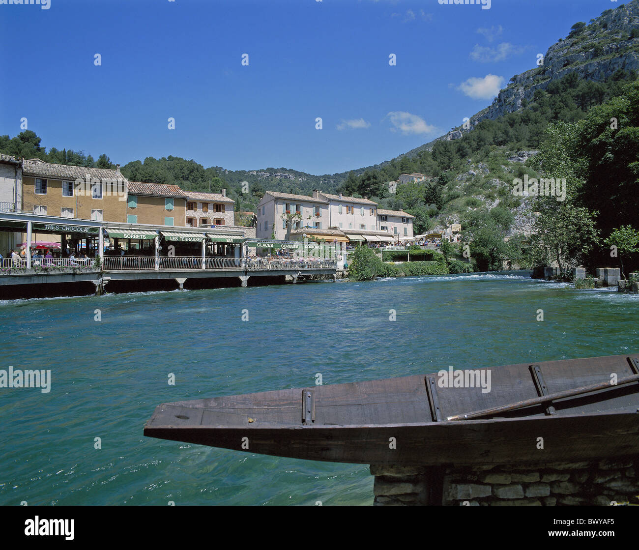 France Europe Provence Fontaine de Vaucluse river flow house line ...