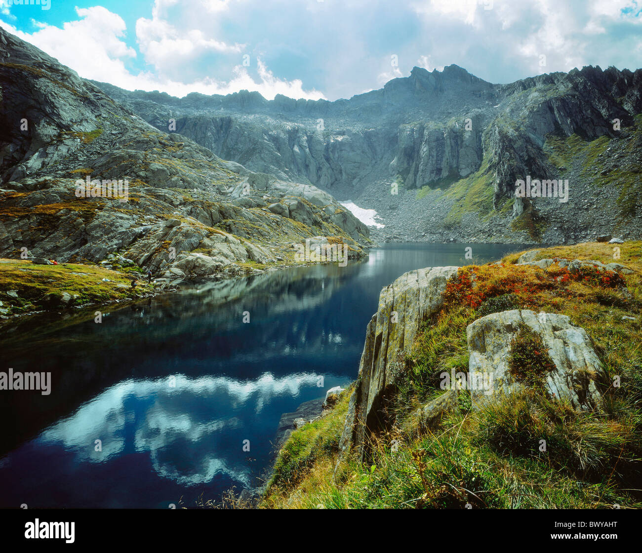 alpine Alps mountains mountain lake rock cliff canton Ticino Laghetti ...