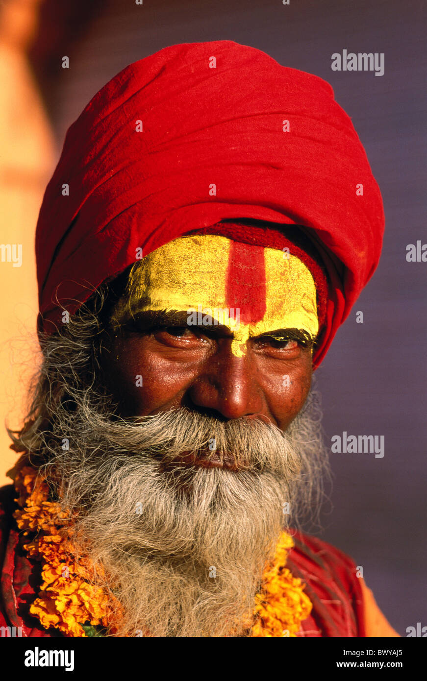 beard whiskers holy man India Asia Jaipur portrait Rajasthan red turban ...