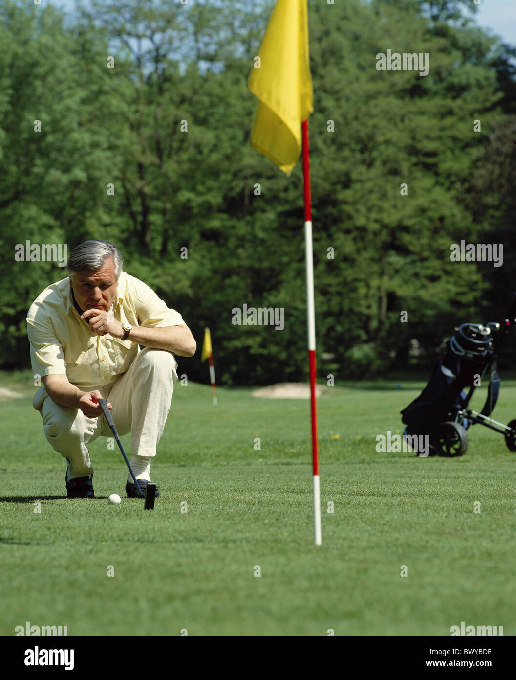 golf sport middle age old person man putting deliberative pole Stock ...