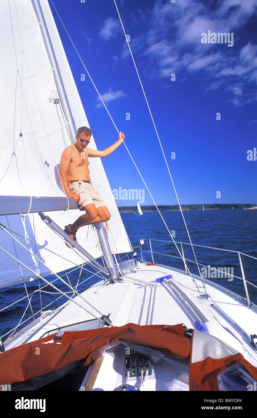 on sail coast man sea take it easy relax Sweden Europe sail boat ...