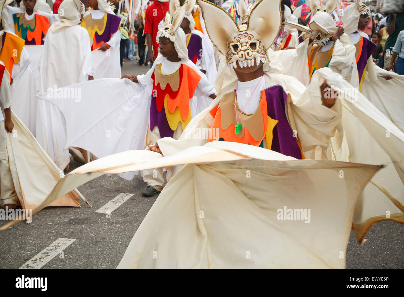 Trinidad Carnival - Juniors playing Bat Traditional mas, 'Colour me ...