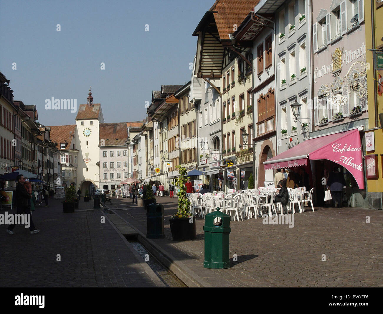 Old Town Baden-Wurttemberg Germany Europe Kaiserstrasse pedestrian passerby town gate street ...