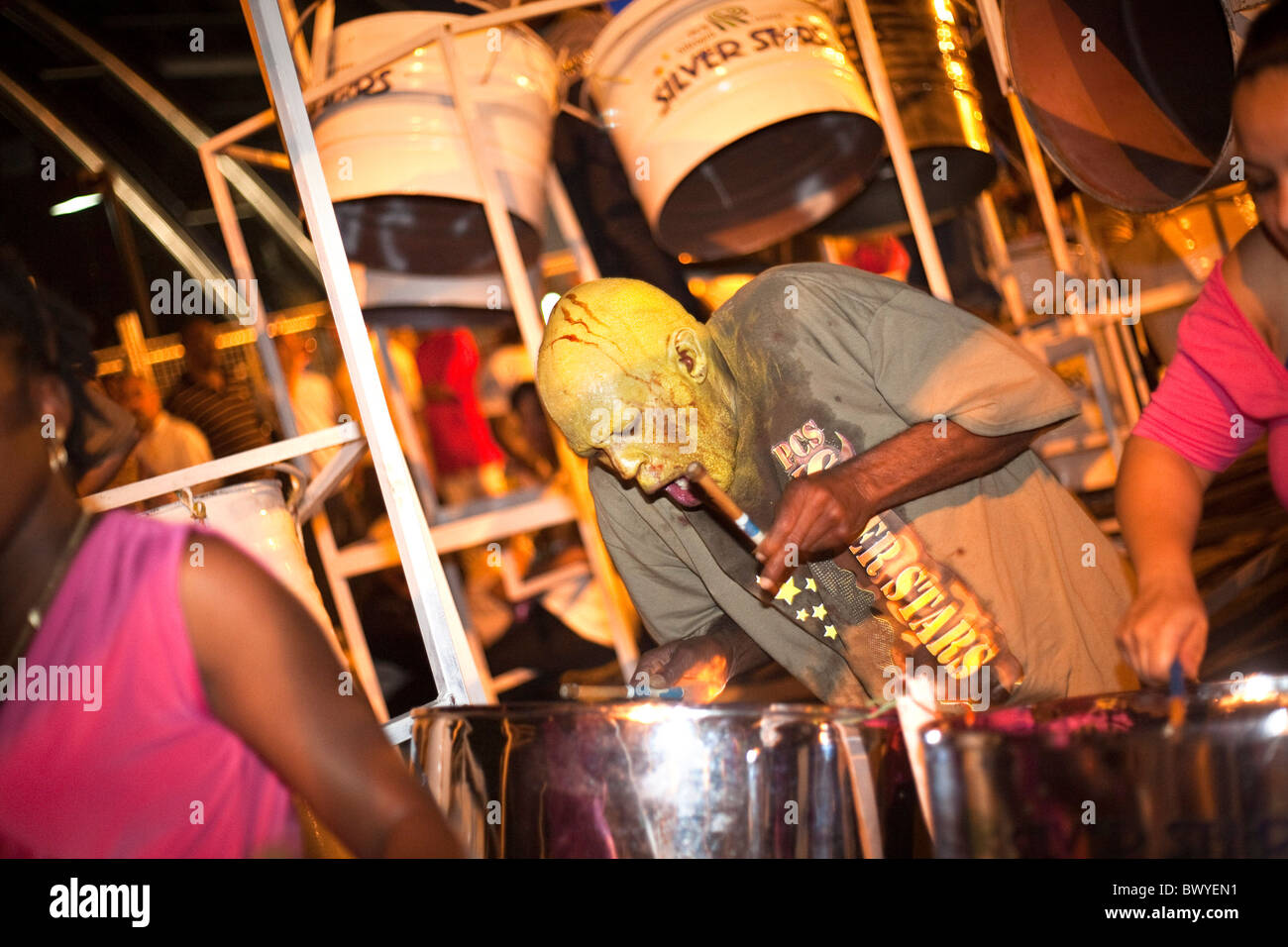 Bands practising in the street, Silver Stars - Mud mas for the tune ...