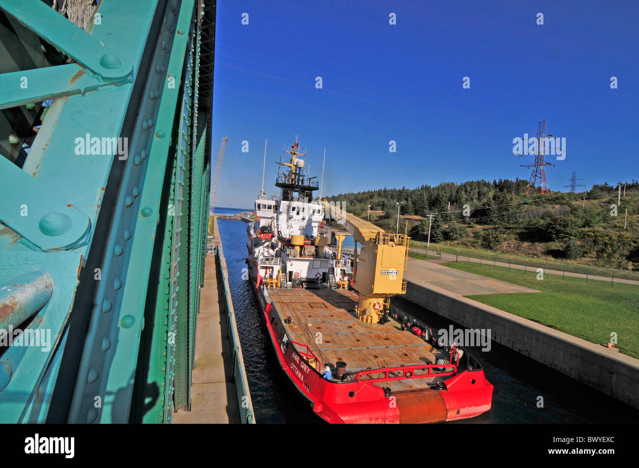 The Canso Swing Bridge allowing a cargo ship to pass through in New ...