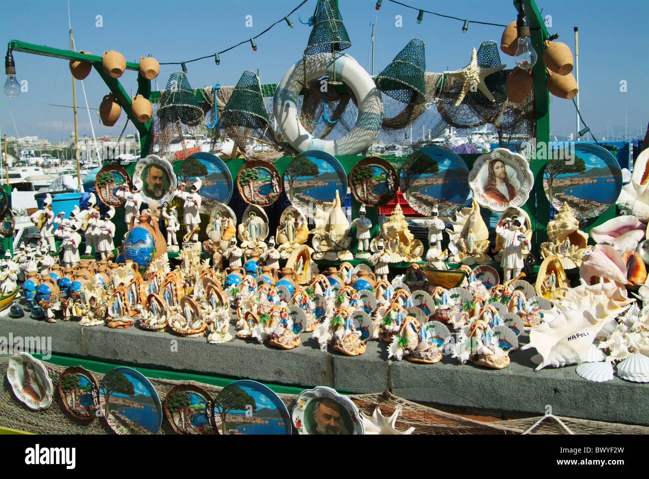 Campagna figures harbor Italy Europe kitsch Madonna Mergellina Naples ...