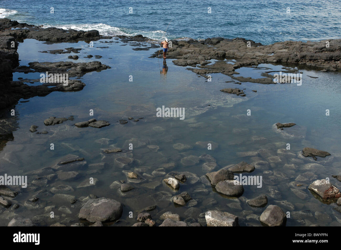 Cap La Houssaye low ebb tide rock cliff tides Ile de la Reunion Indian ...