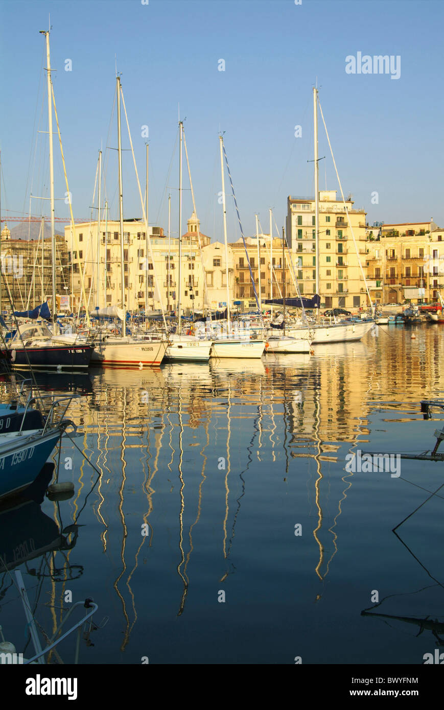 city coast dusk harbor Italy Europe La Cala mood Palermo port sail ...