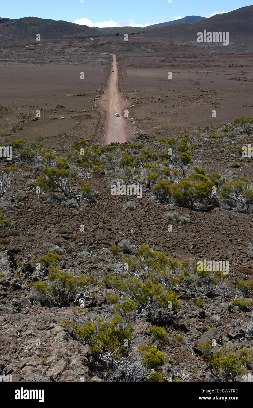 Ile de la Reunion Indian ocean scanty scenery plants street volcanical ...
