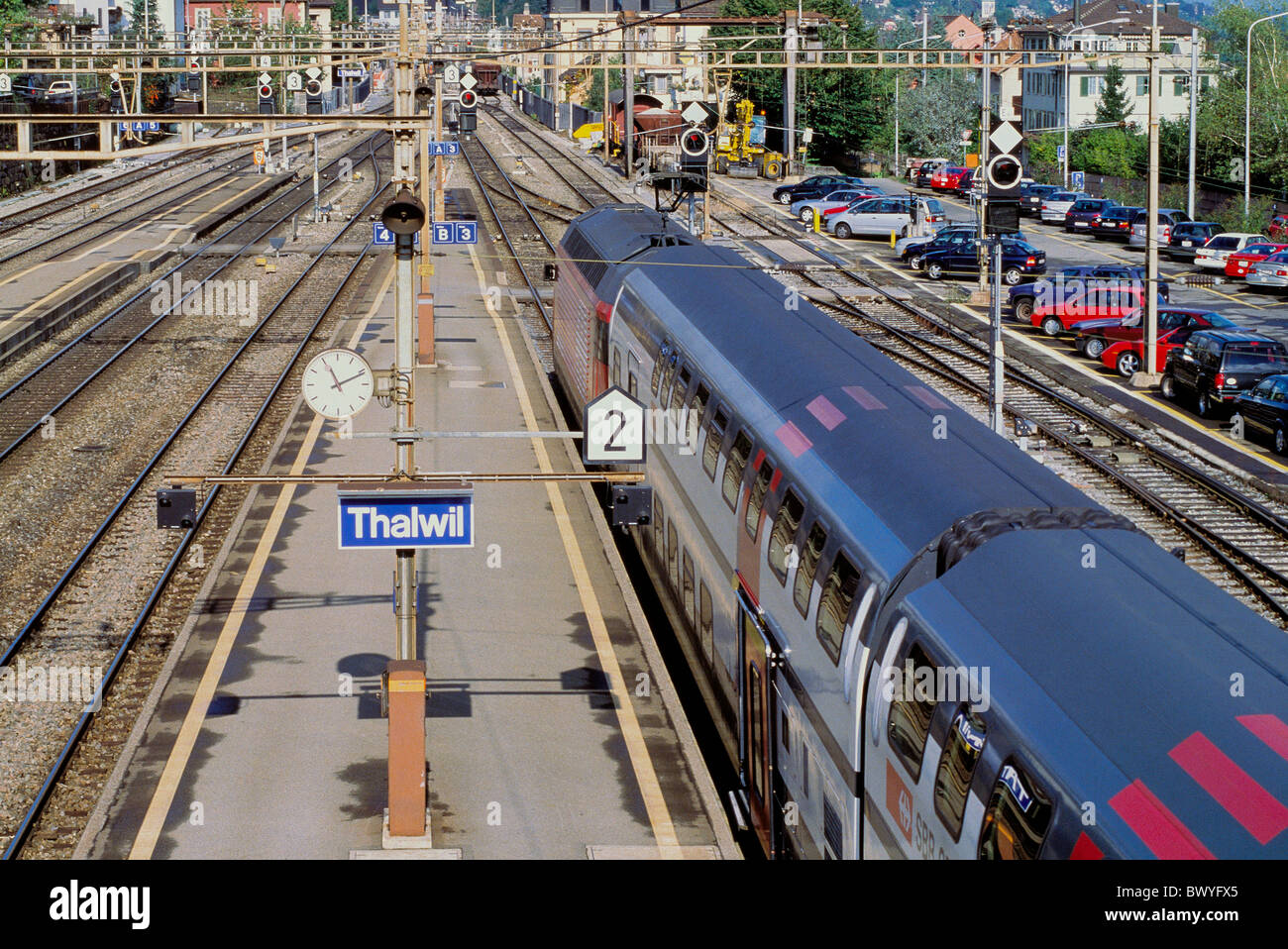 railway station Switzerland Europe canton Zurich Thalwil city railroad ...