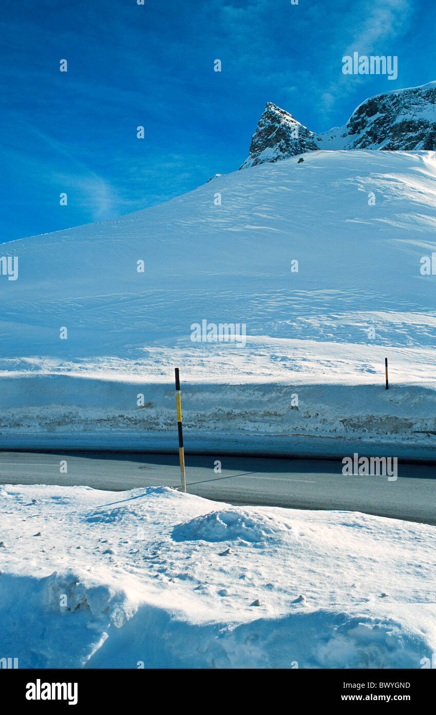 mountains Graubunden Grisons Julier Pass mountain pass Alps street snow ...