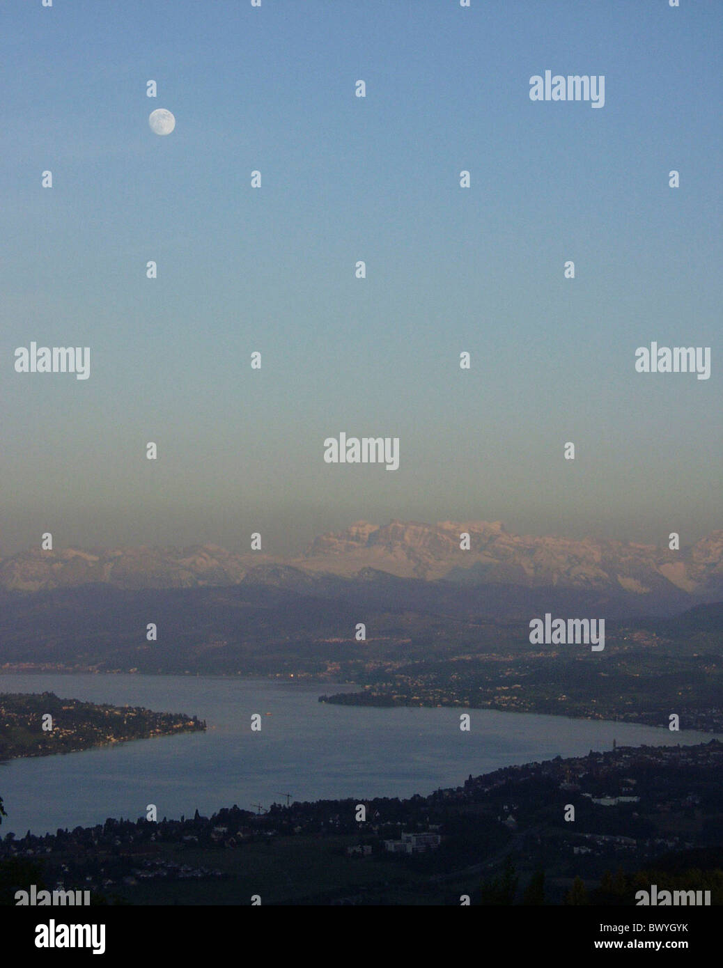 Alps dusk Glarner Glarnisch hill lake mood moon mountains scenery ...