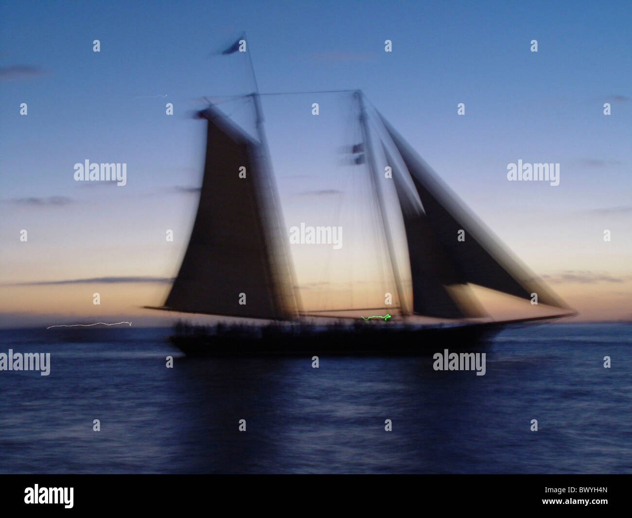 blurred Boat dusk Florida Keys mood sail boat sea ship twilight USA ...