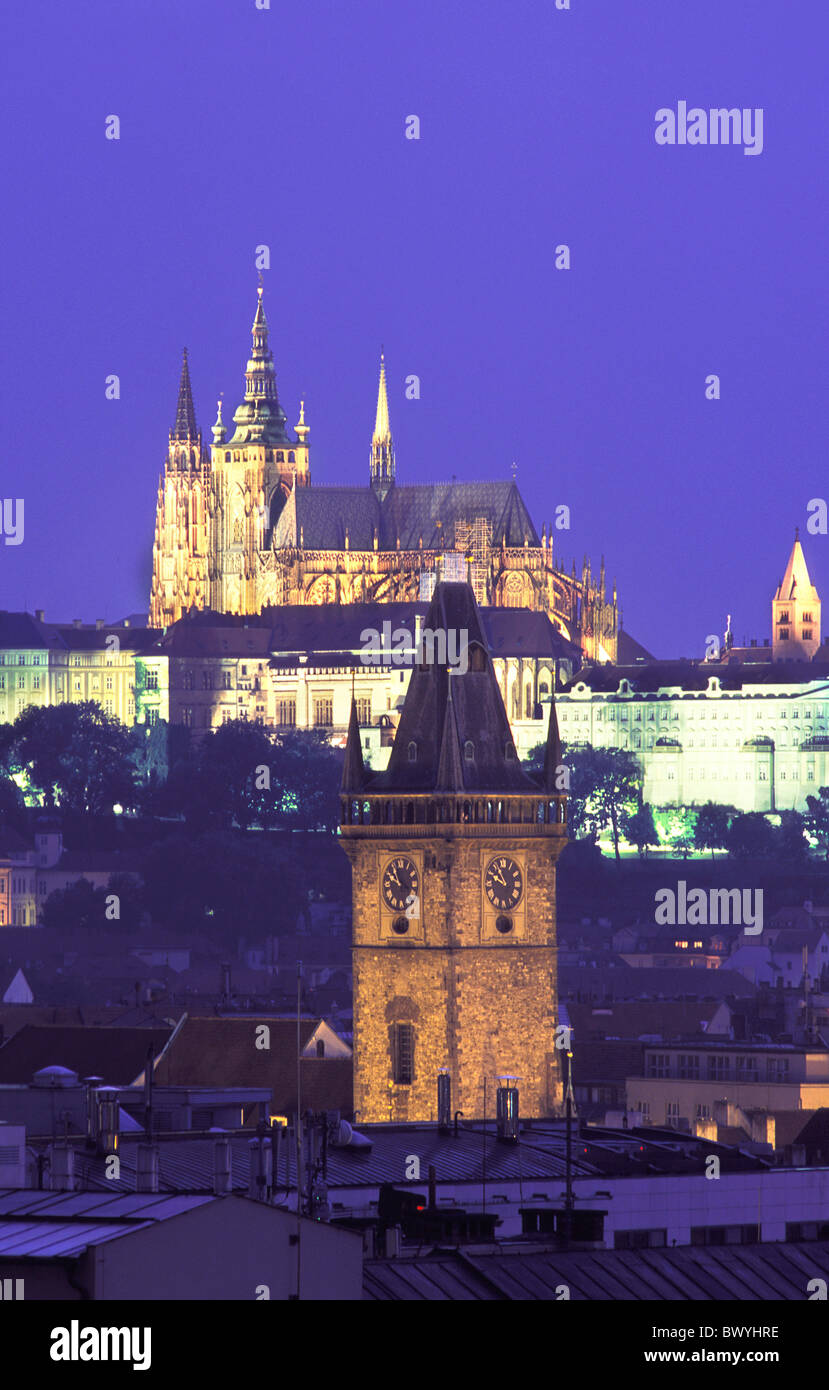 Old Town Hradcany night at night Prague Prague castle city hall Czechia ...