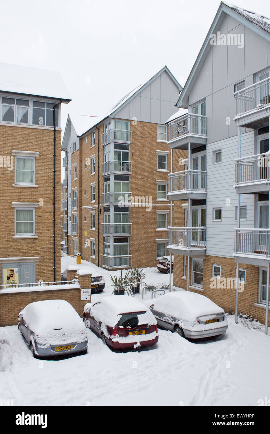 High density housing in Canterbury. Deep snow, winter 2010 Stock Photo ...
