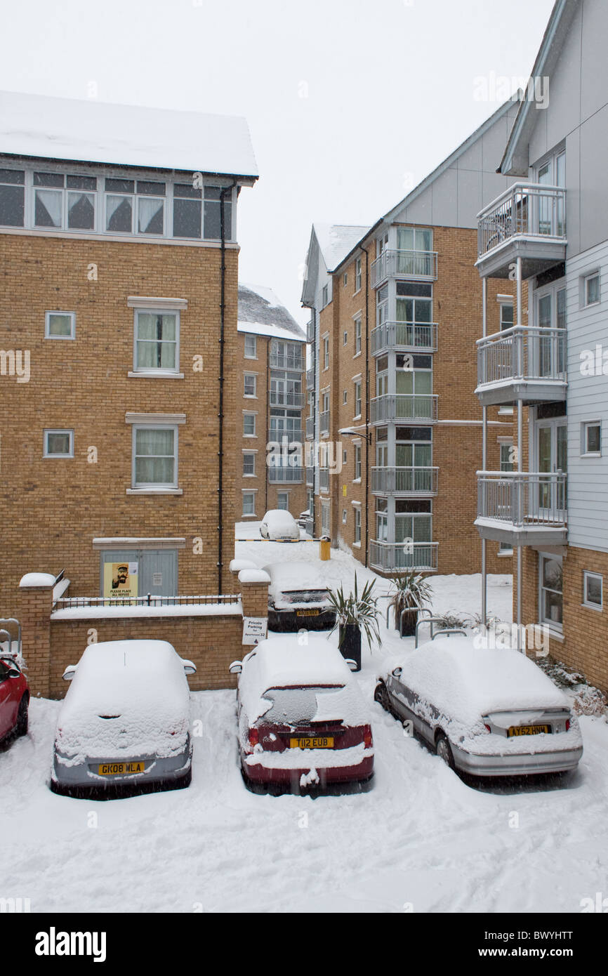 High density housing in Canterbury. Deep snow, winter 2010 Stock Photo ...