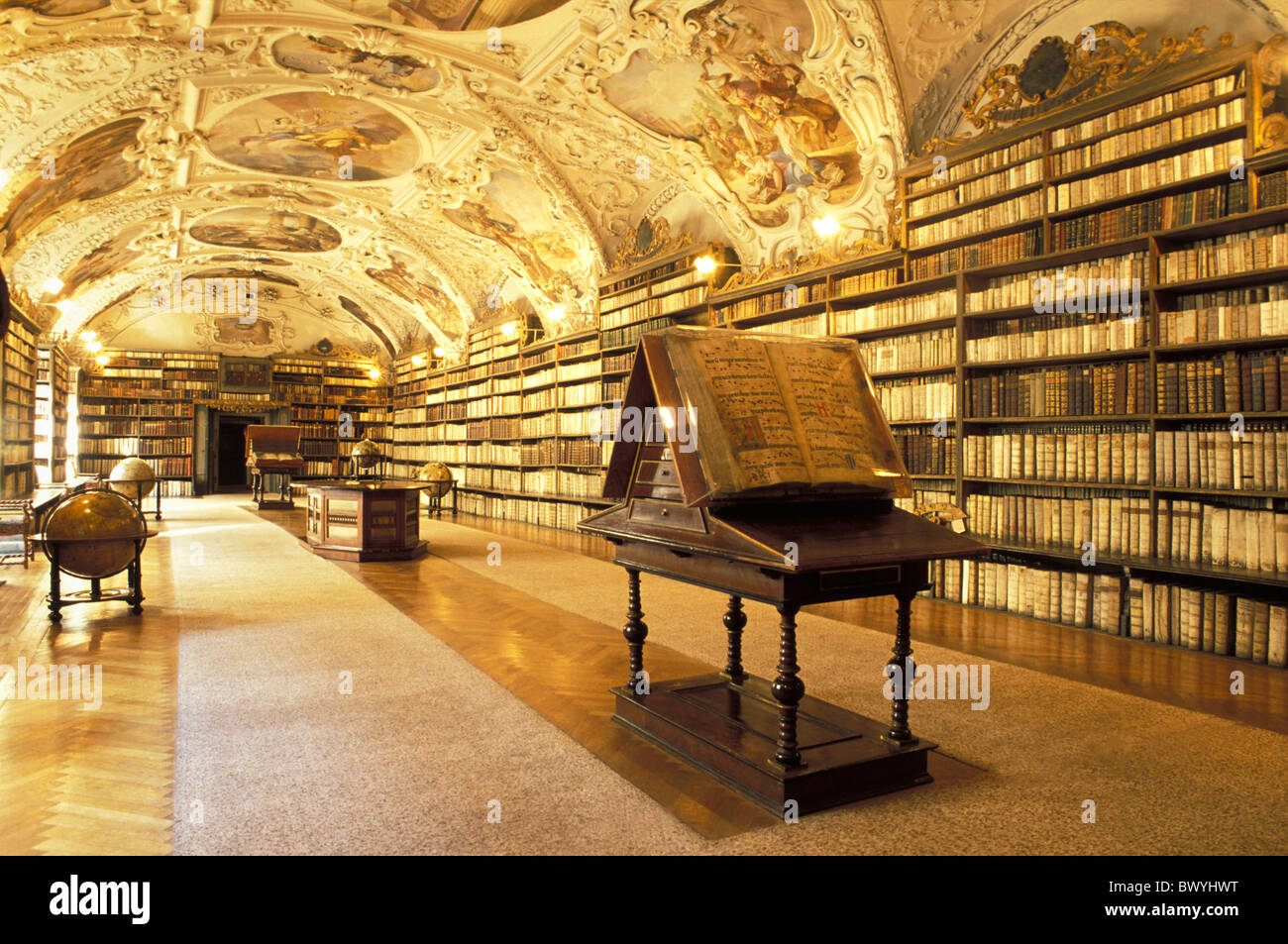 library ceiling painting historical inside cloister Strahov Prague ...