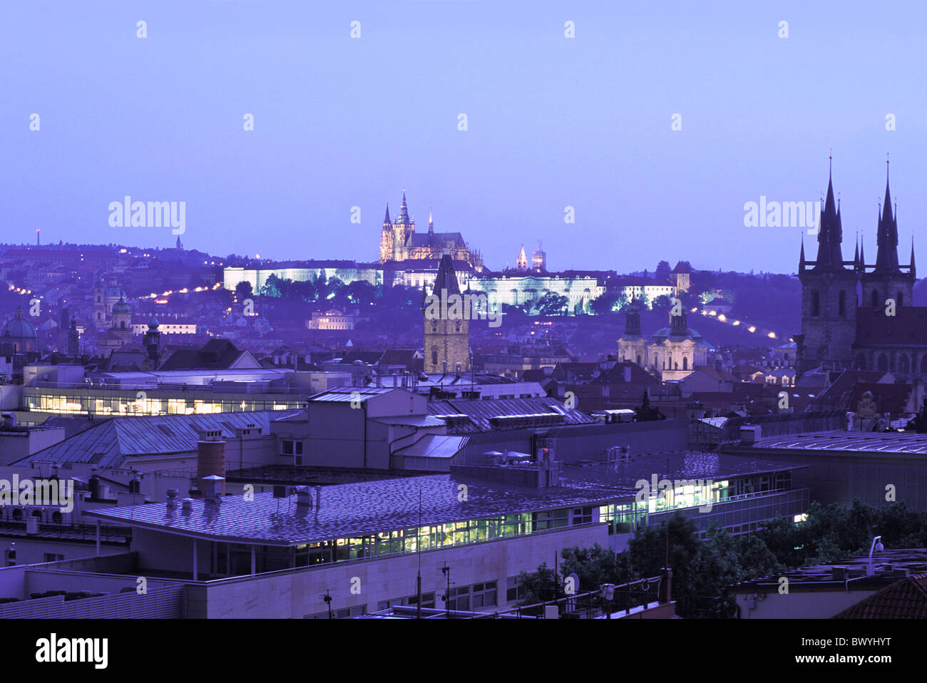 Old Town Hradcany night at night Prague Prague castle city hall ...