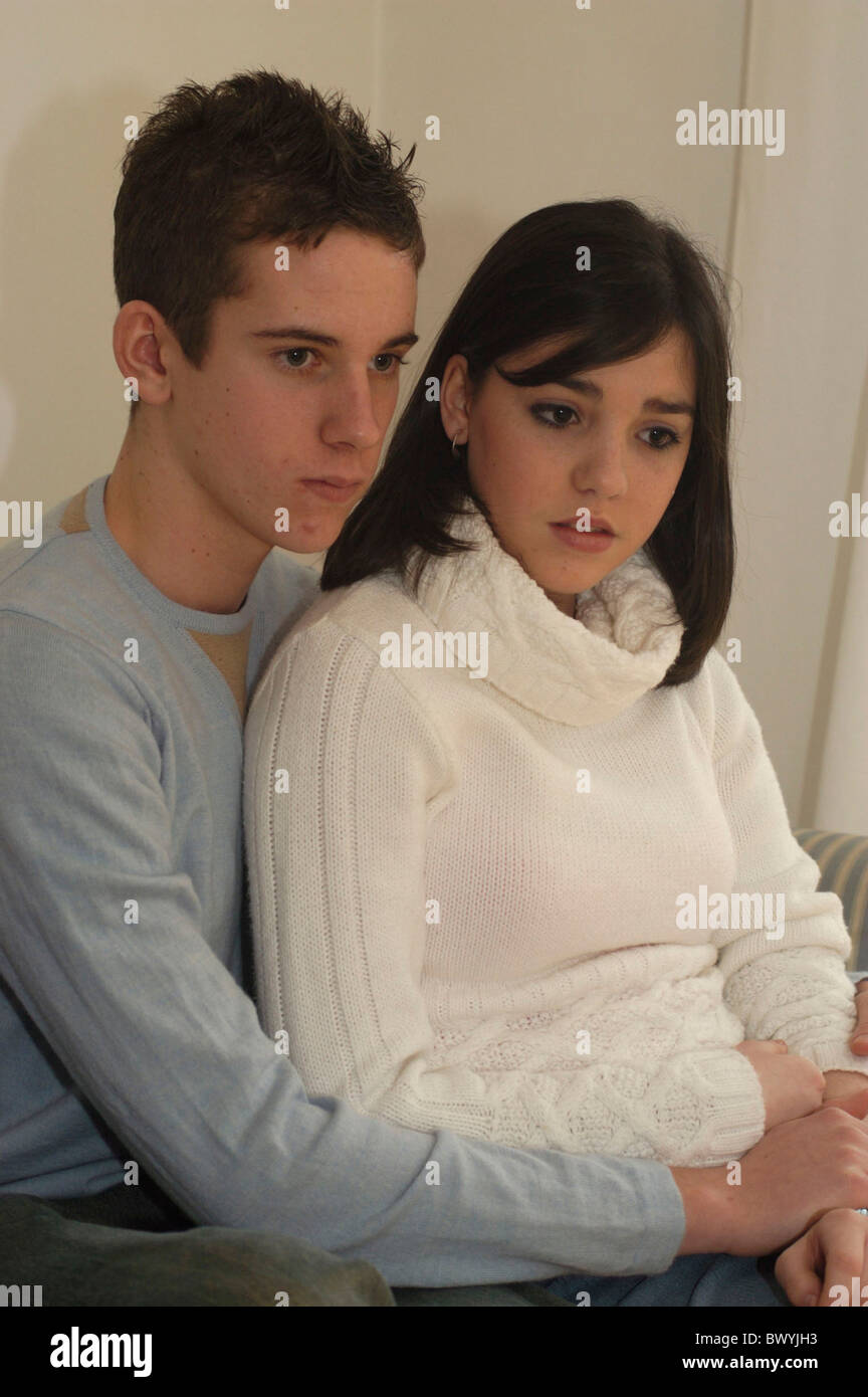 couple inside portrait problematical sitting teenagers thoughtful ...