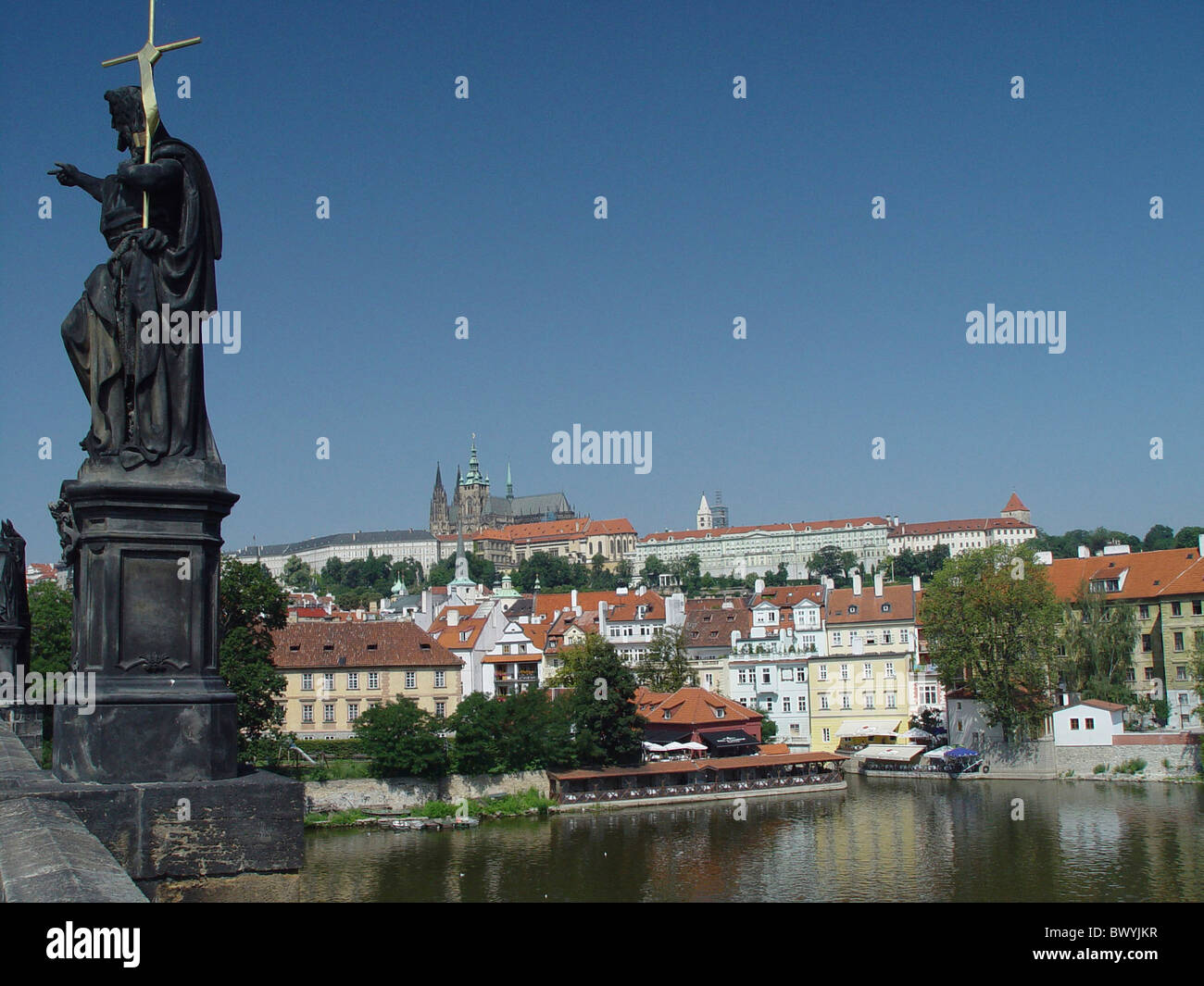 view Hradcany Charles bridge Prague Prague castle sculpture statue ...
