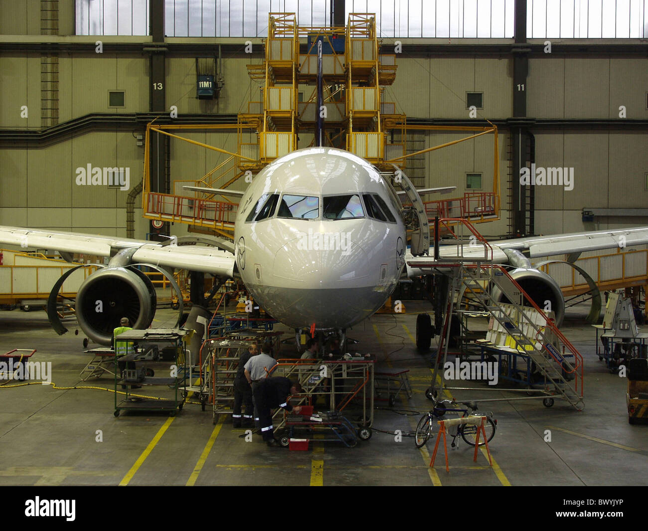 Airbus A320 airplane aviation C check Frankfurt Germany Europe hall jet ...